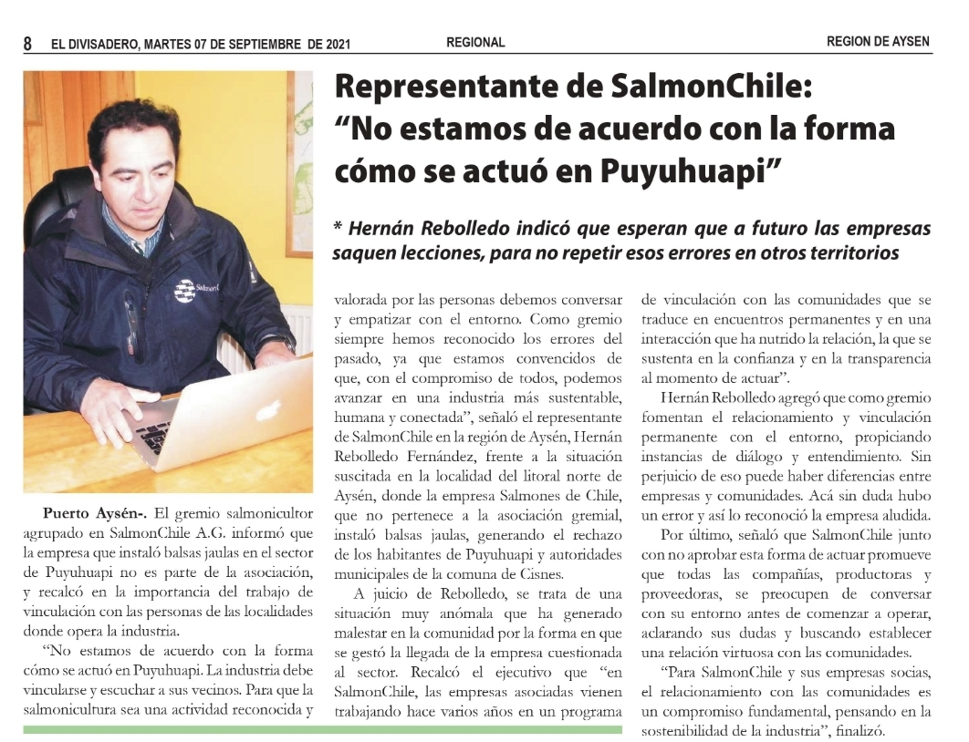 “Para SalmonChile y sus empresas socias el relacionamiento con las comunidades es un compromiso ...